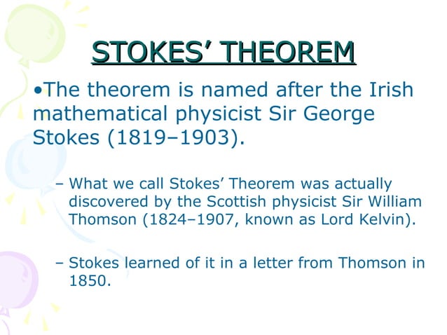 Stokes theorem studies and problems and solutions | PPT