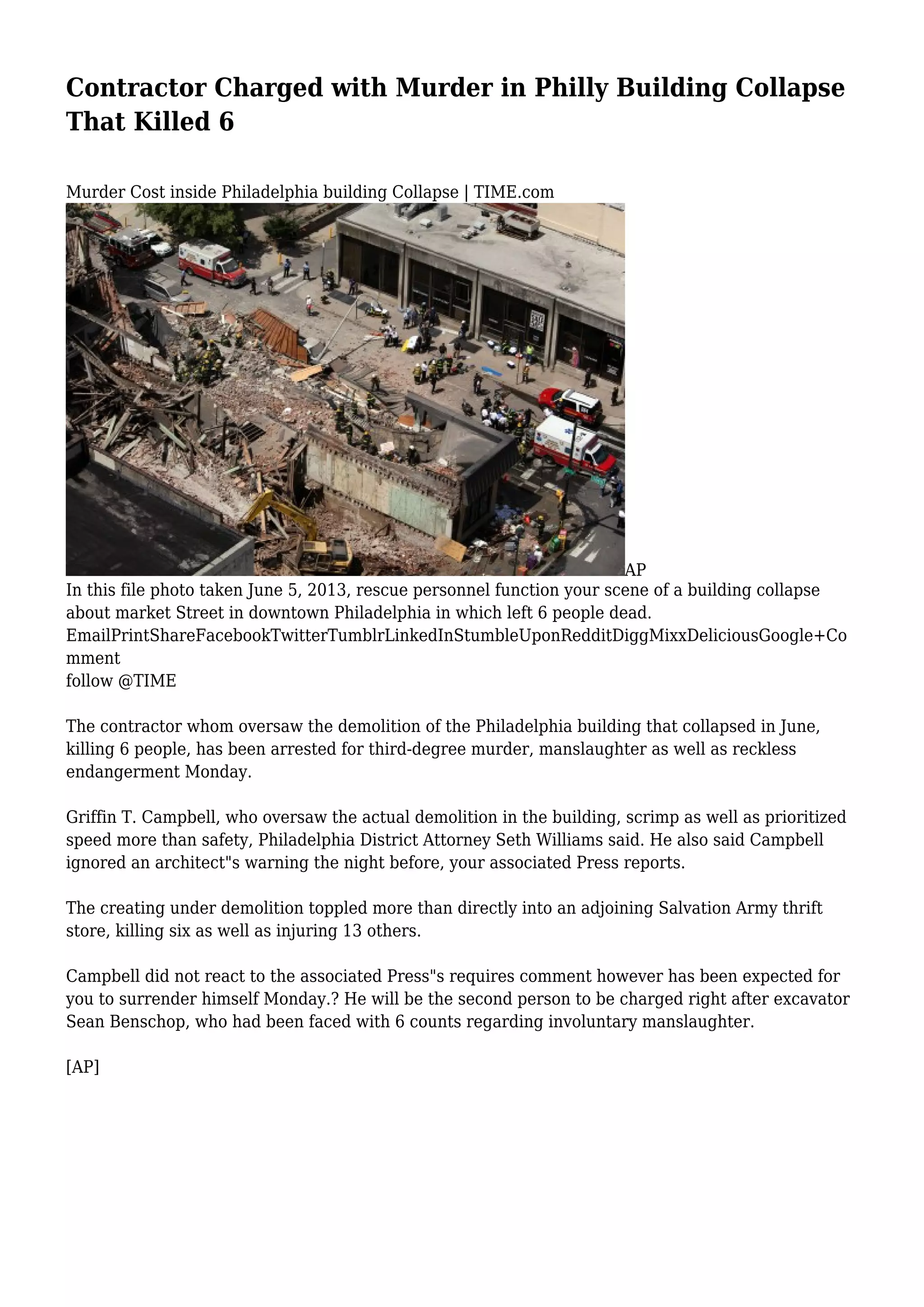 Contractor Charged with Murder in Philly Building Collapse That Killed ...