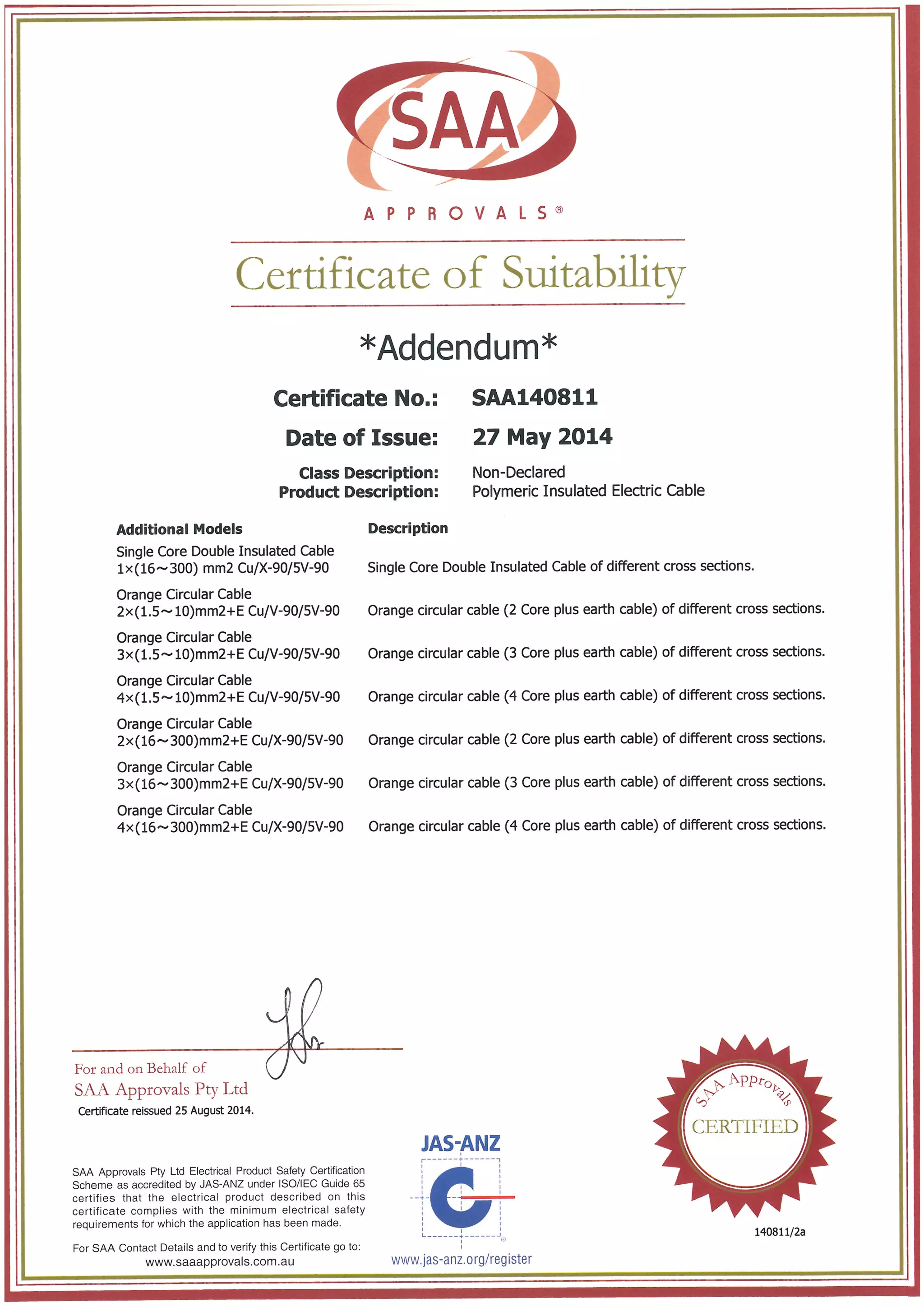 SAA Certificate ND 140811 | PDF