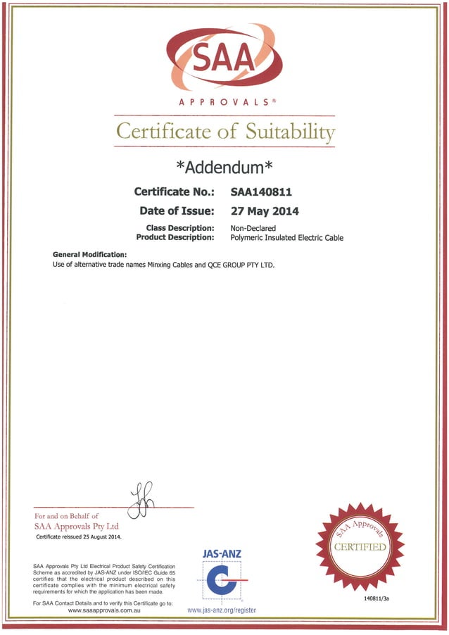 SAA Certificate ND 140811 | PDF