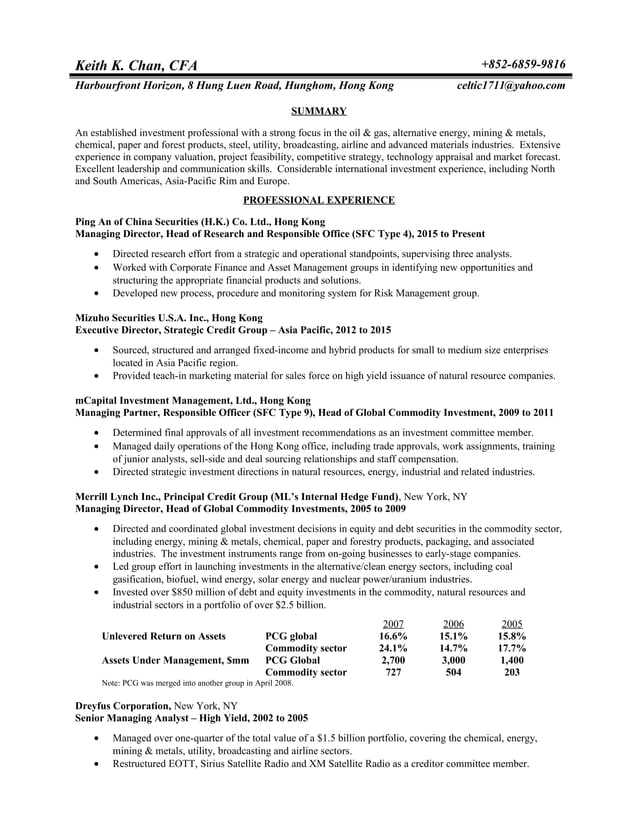 Keith Chan CV 2016 | DOC | Business Accounting & Finance | Business