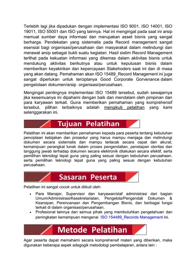 Silabus Training "e-Filing Management (Berbasis ISO 15489_Record Management)". | PDF