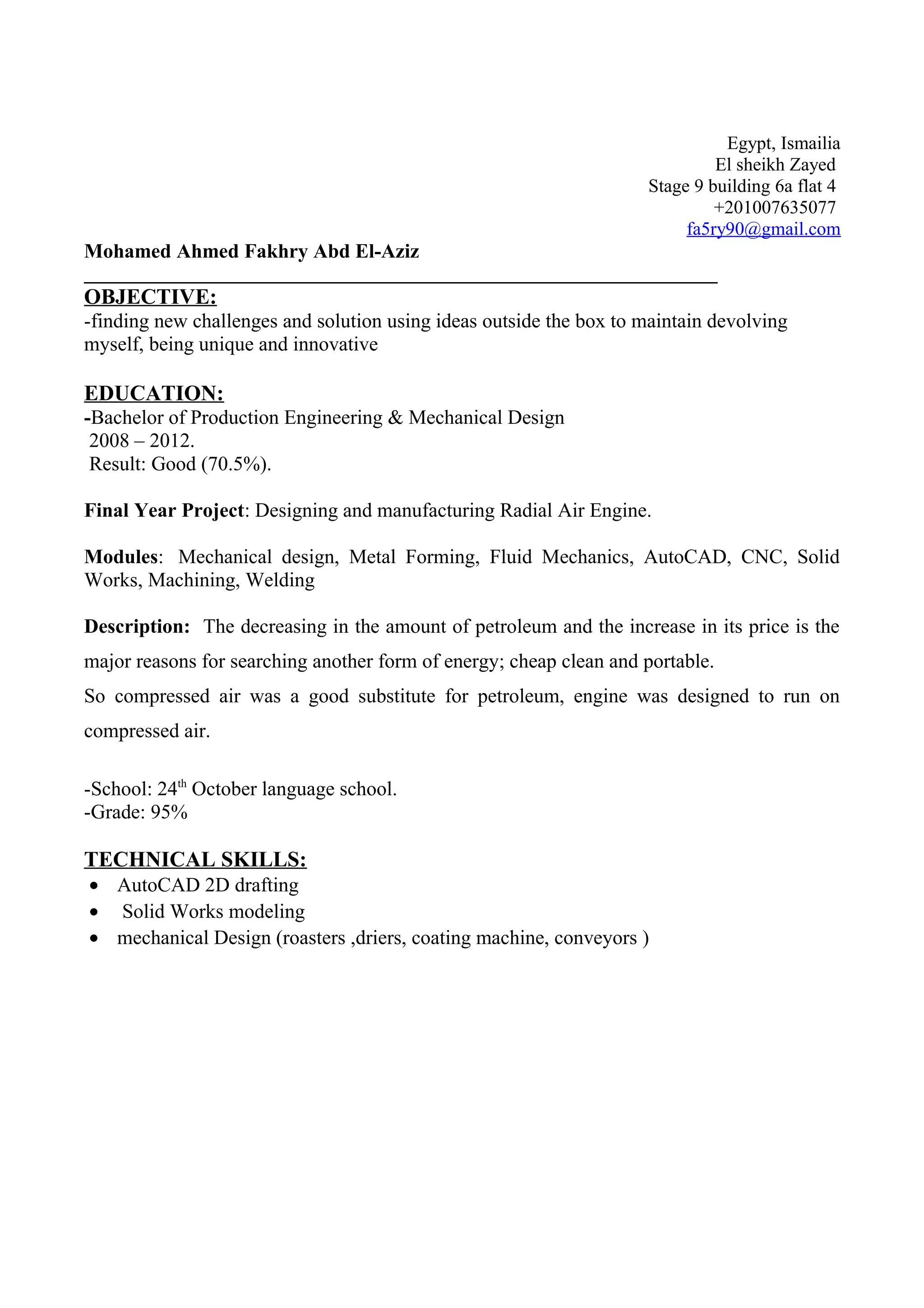 Mohamed Ahmed Fakhry CV | DOC