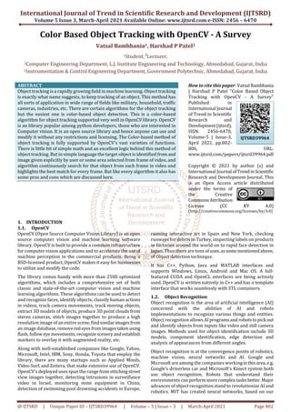 Color Based Object Tracking with OpenCV A Survey | PDF