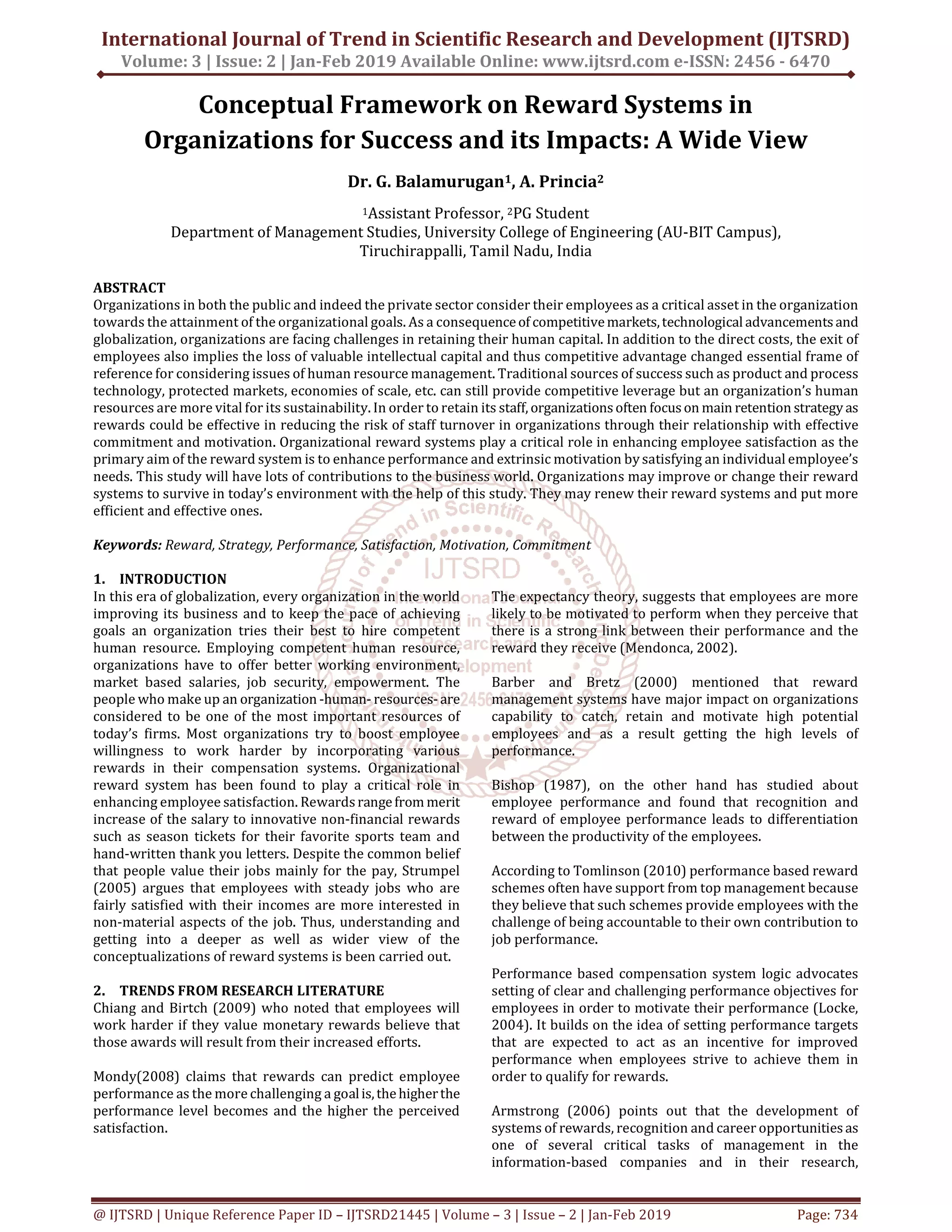 Conceptual Framework on Reward Systems in Organizations for Success and ...