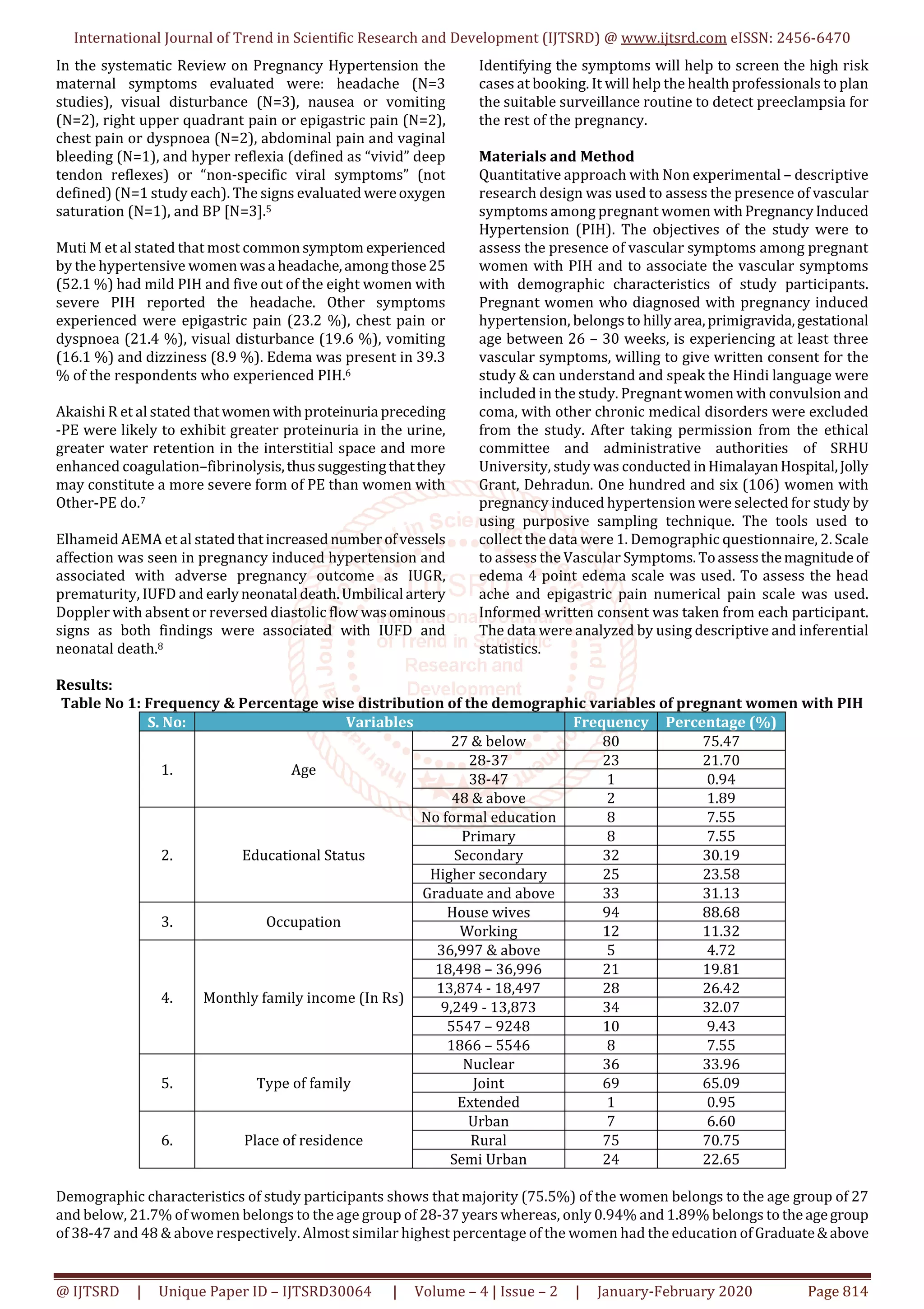 Magnitude of Vascular Symptoms among Pregnant Women with Pregnancy ...