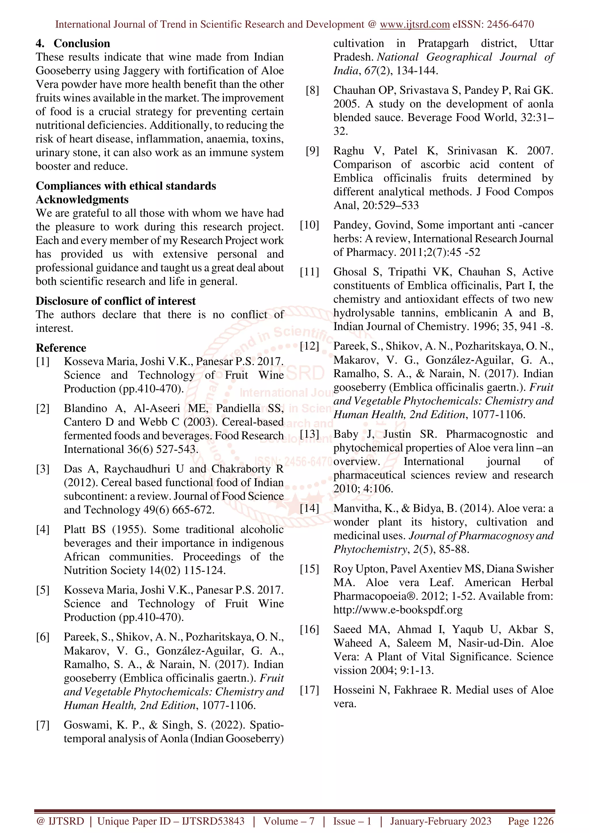 Preparation of Wine from Indian Gooseberry Fortified with Aloe Vera | PDF