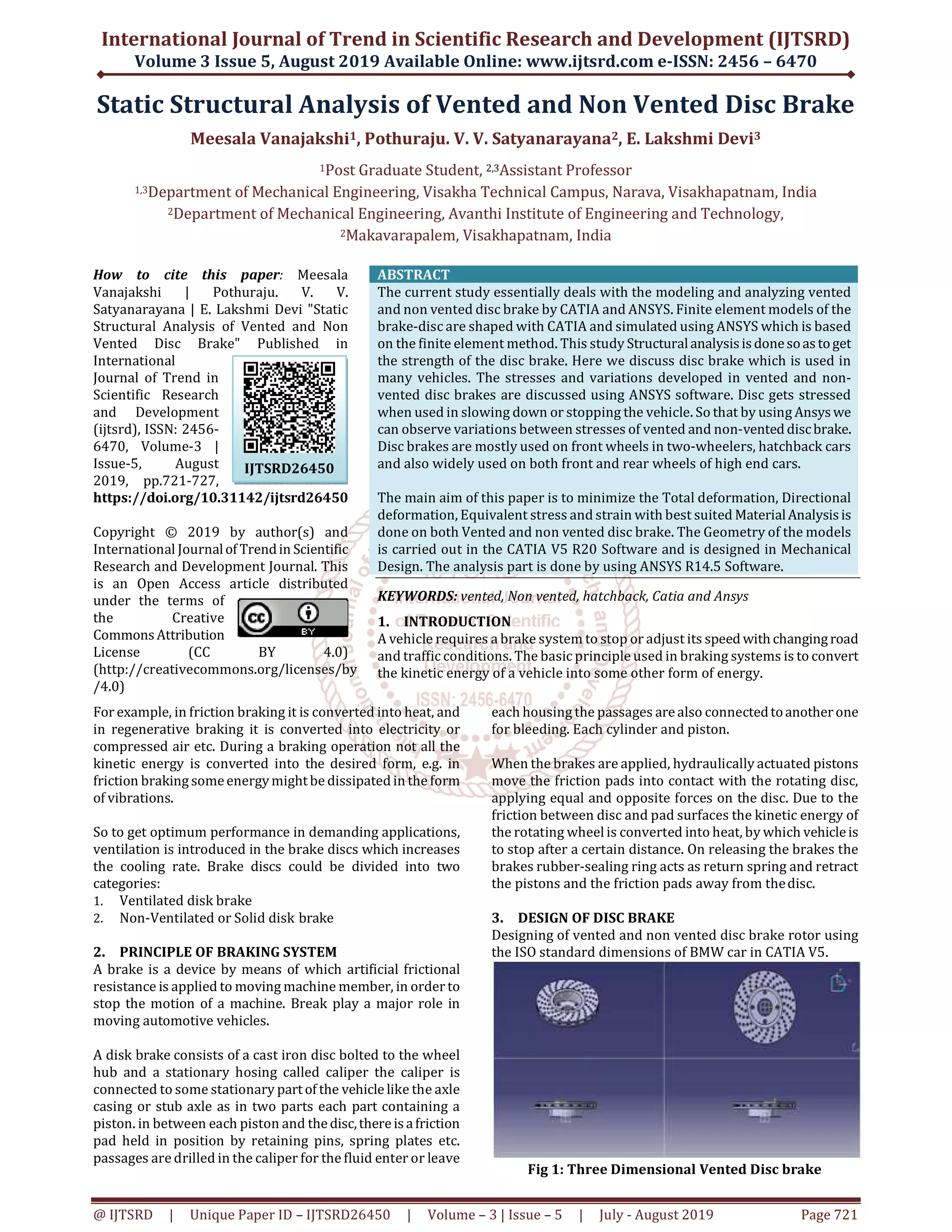 Static Structural Analysis of Vented and Non Vented Disc Brake | PDF