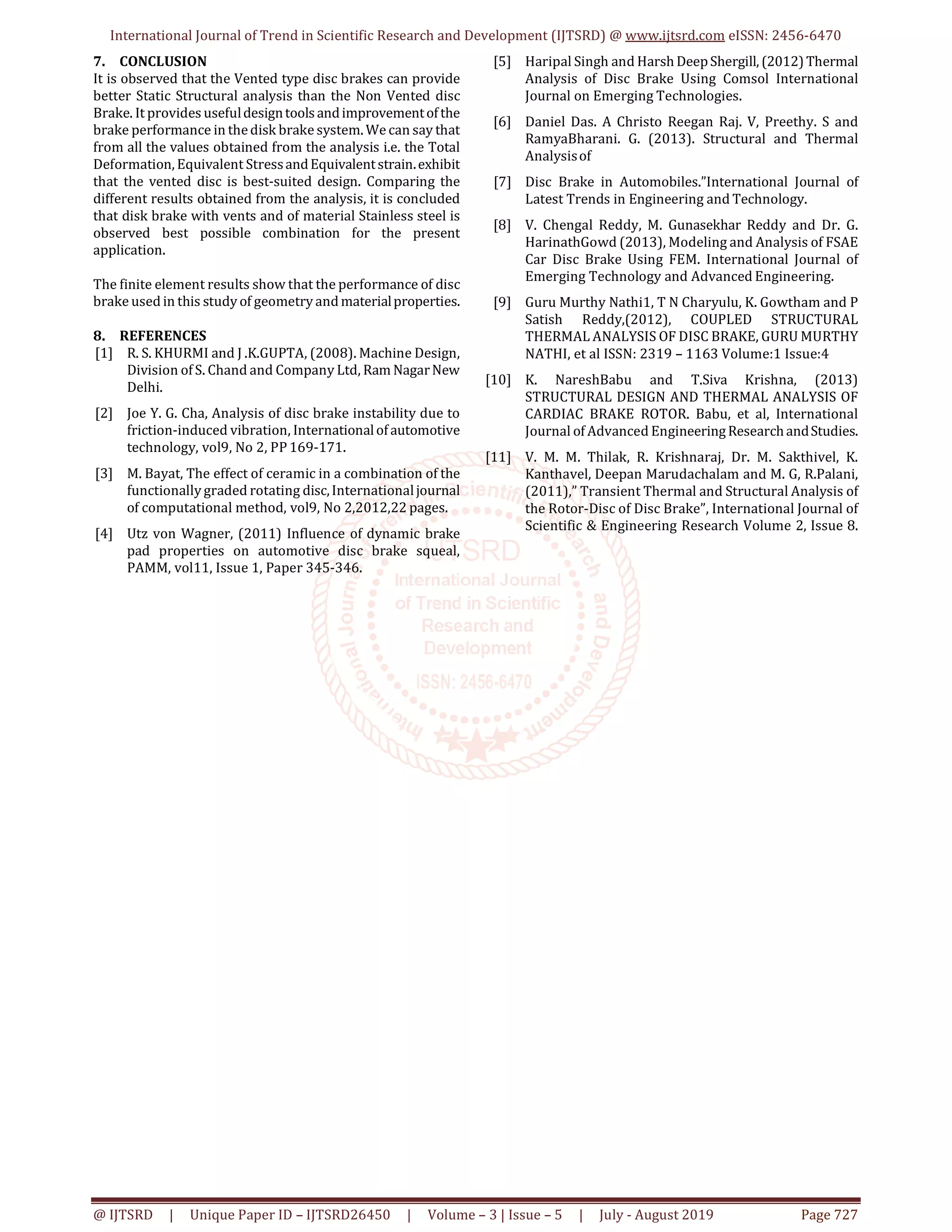 Static Structural Analysis of Vented and Non Vented Disc Brake | PDF