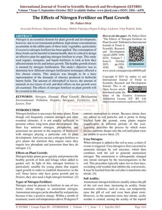 The Effects of Nitrogen Fertilizer on Plant Growth | PDF