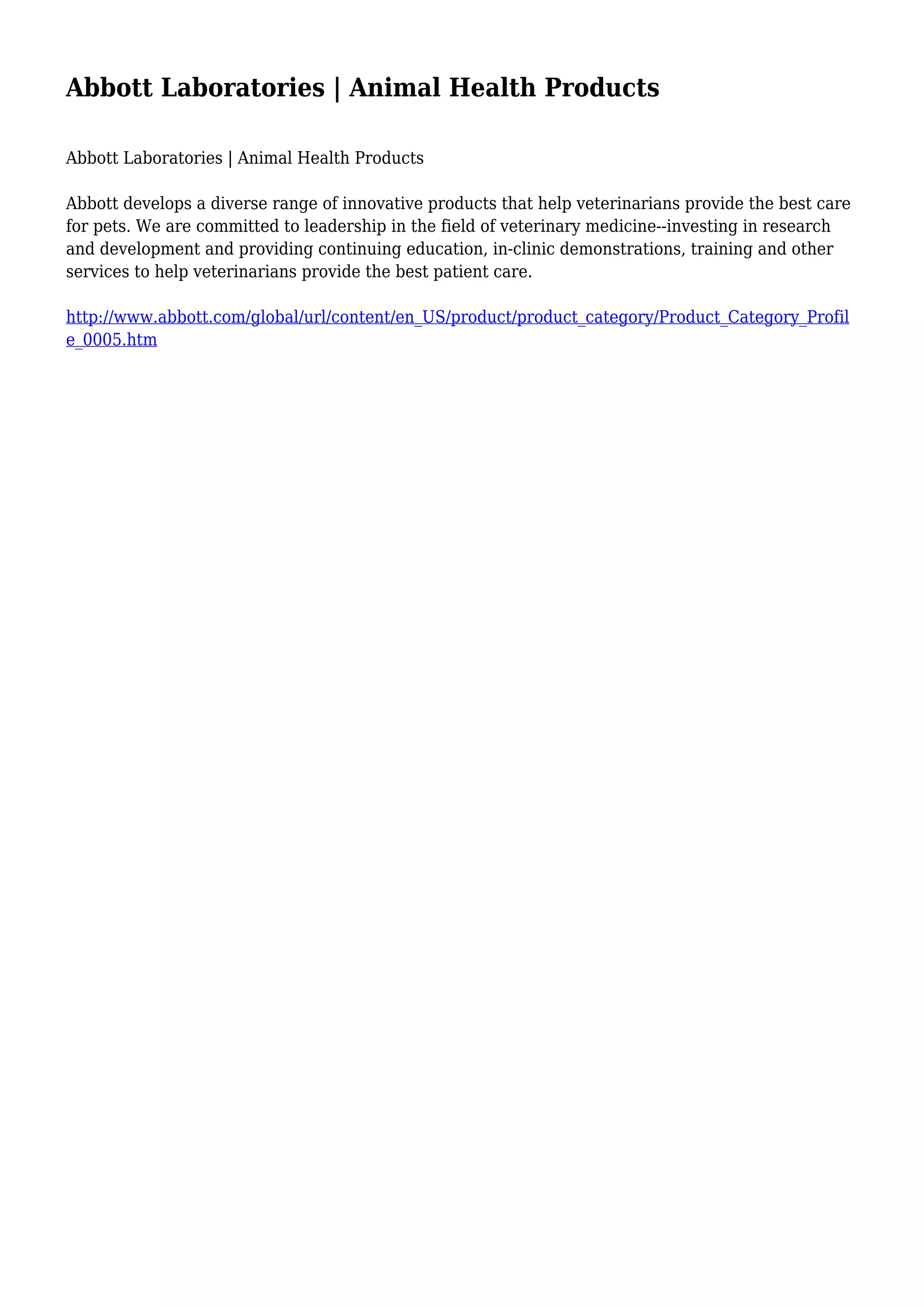 Abbott Laboratories | Animal Health Products | PDF