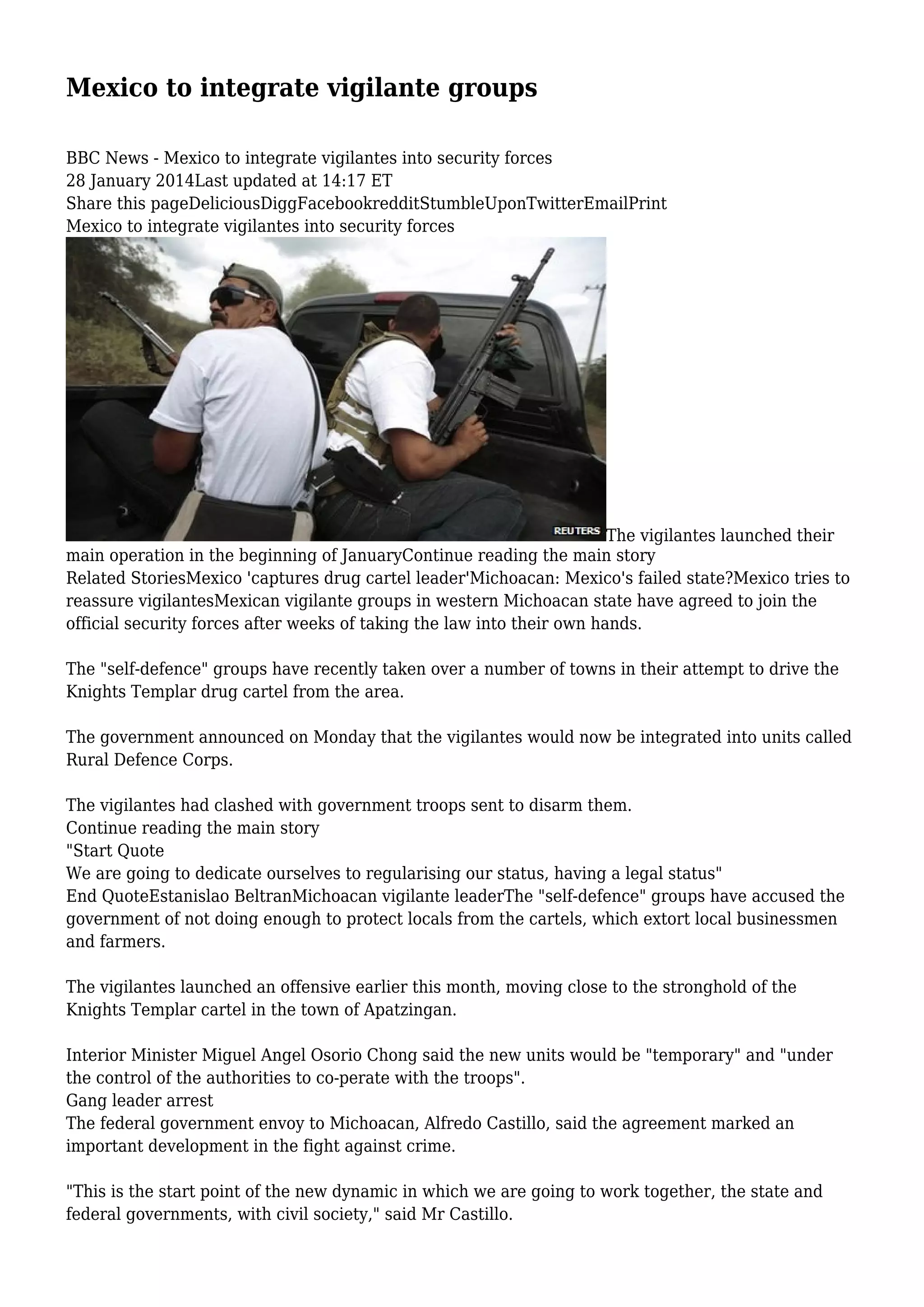 Mexico to integrate vigilante groups | PDF