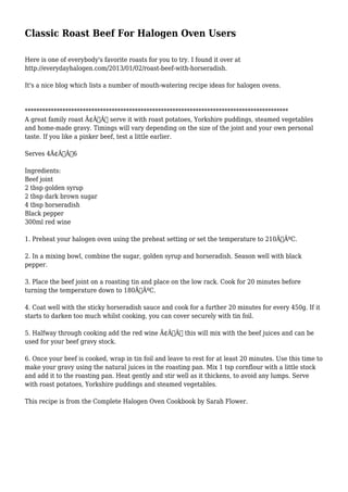 Classic Roast Beef For Halogen Oven Users | PDF