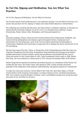 In Tai Chi, Qigong and Meditation, You Are What You Practice | PDF