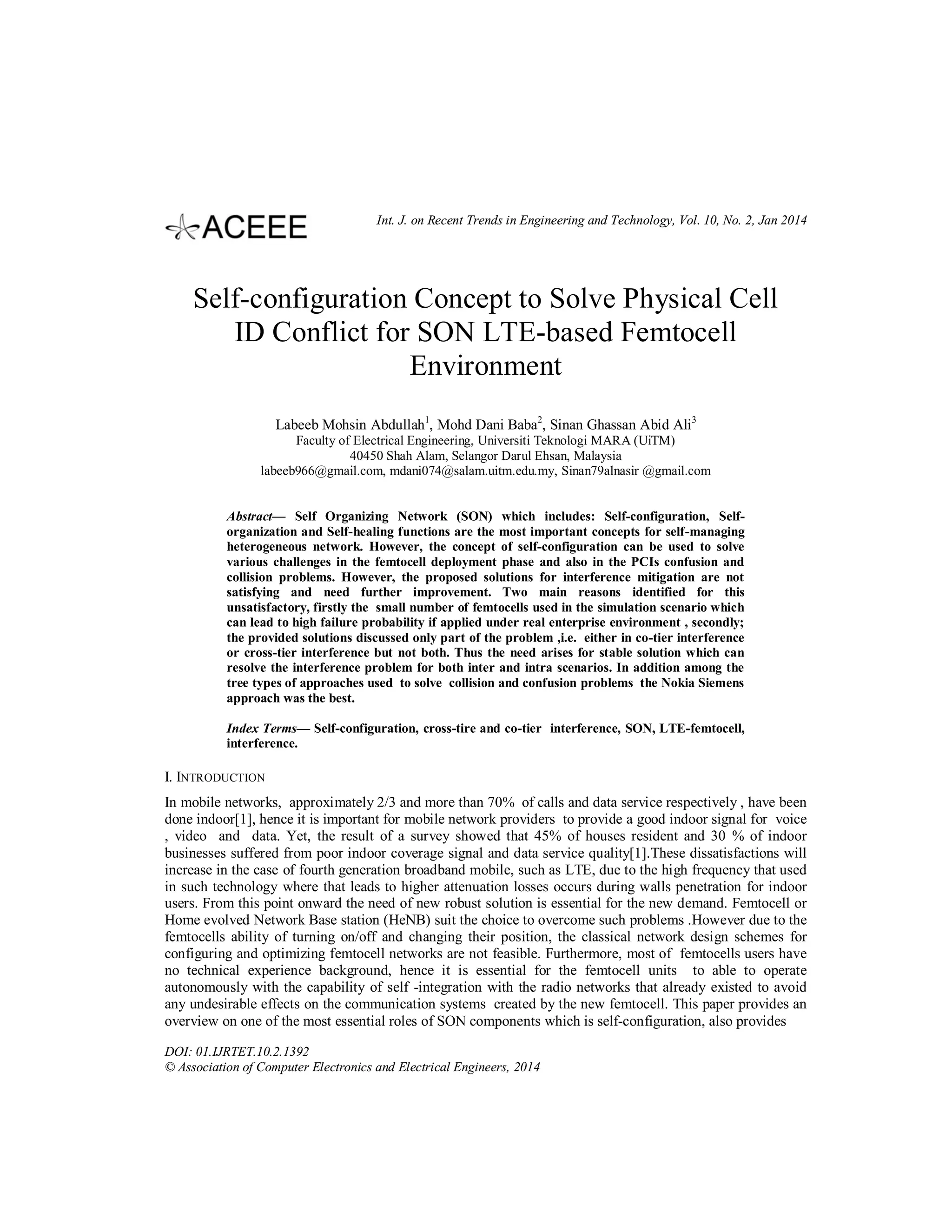 Self-configuration Concept to Solve Physical Cell ID Conflict for SON ...