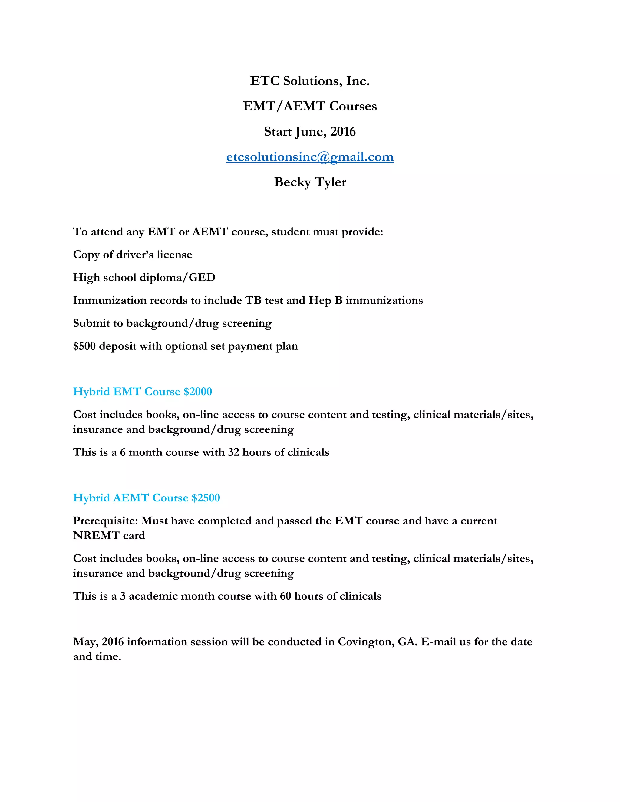 EMT AEMT Courses | PDF