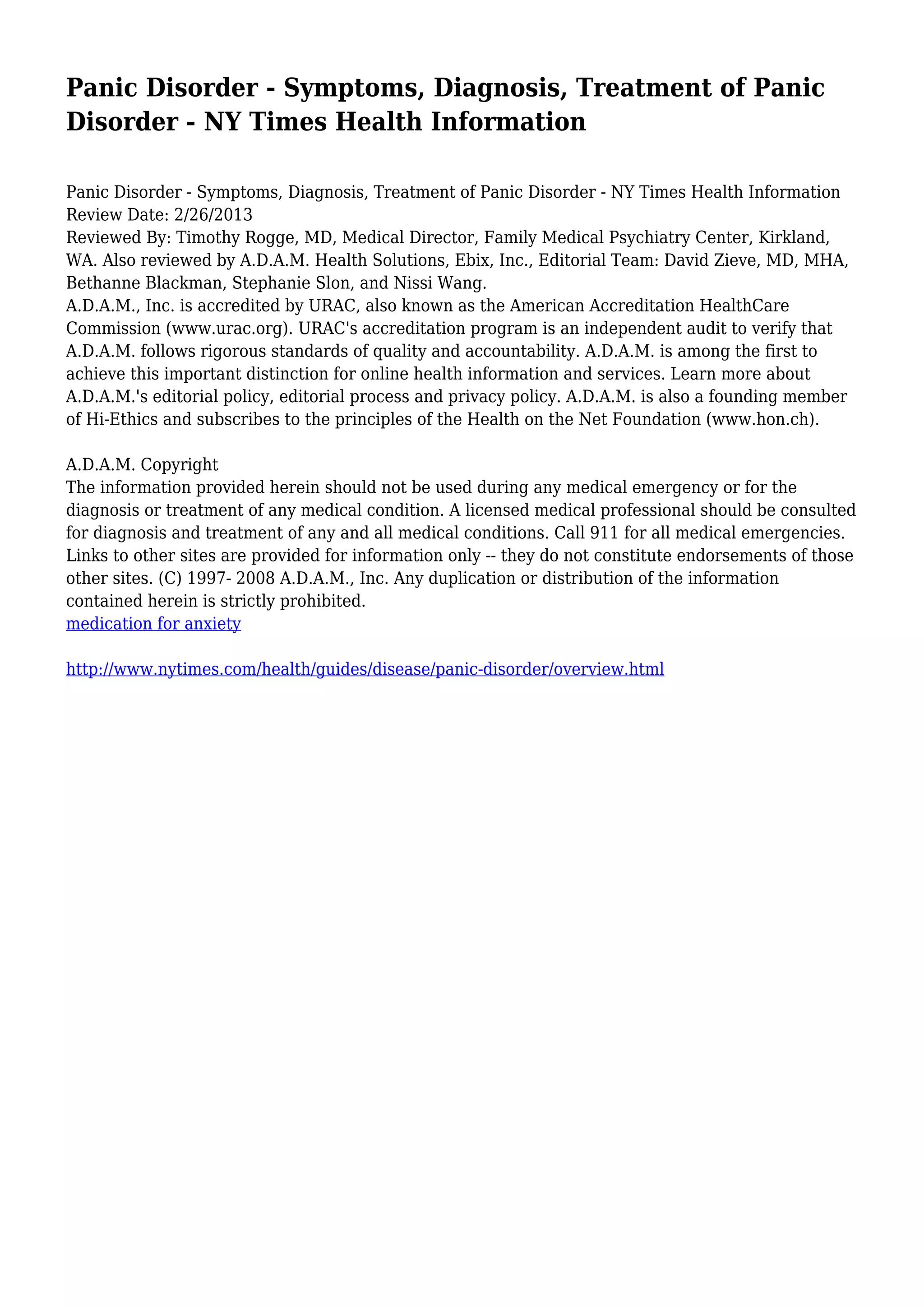 Panic Disorder - Symptoms, Diagnosis, Treatment of Panic Disorder - NY ...