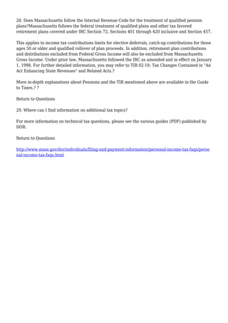 Frequently Asked Questions - Massachusetts State Income Taxes | PDF