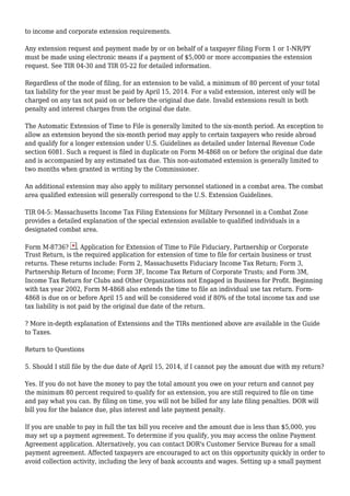 Frequently Asked Questions - Massachusetts State Income Taxes | PDF