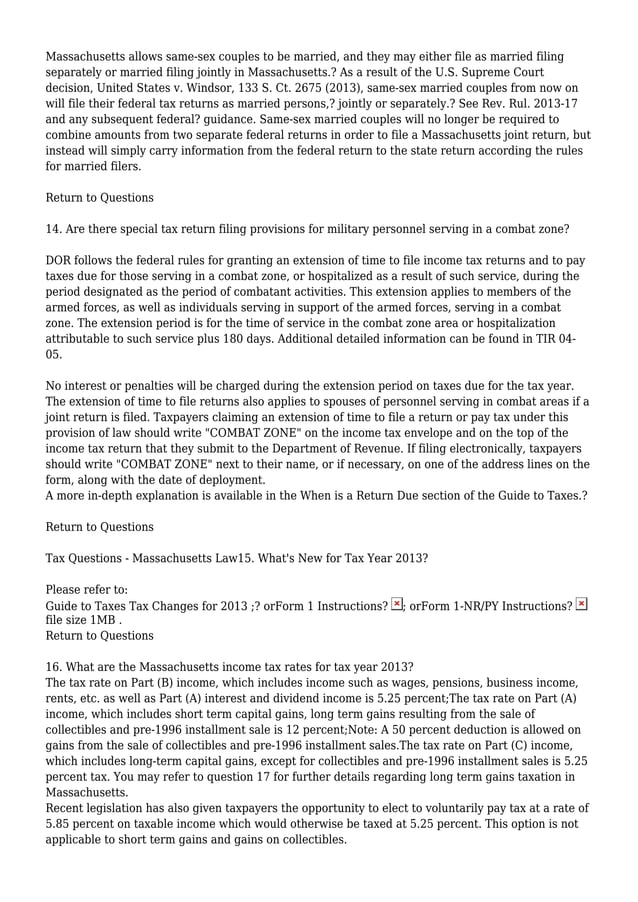 Frequently Asked Questions - Massachusetts State Income Taxes | PDF