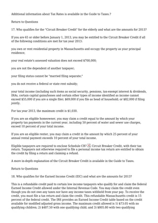 Frequently Asked Questions - Massachusetts State Income Taxes | PDF