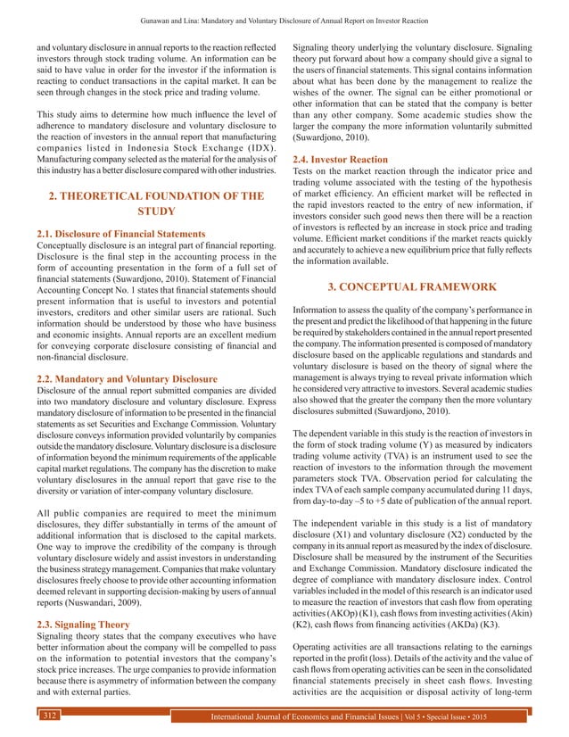 Mandatory and Voluntary Disclosure of Annual Report on Investor ...