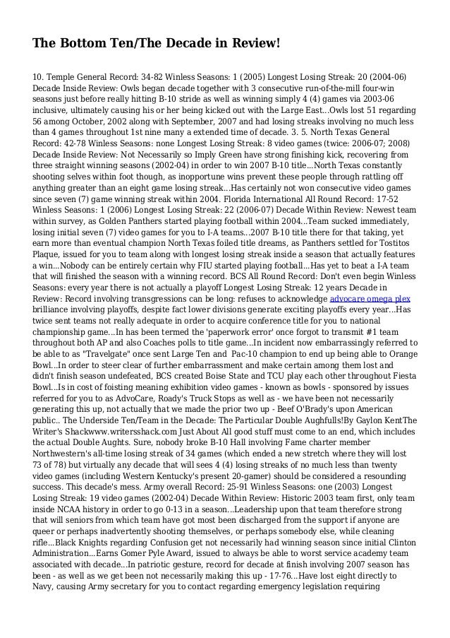 The Bottom Ten/The Decade in Review!