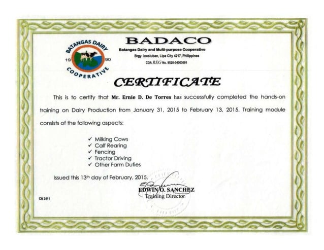 BADACO FARM CERTIFICATE | DOCX