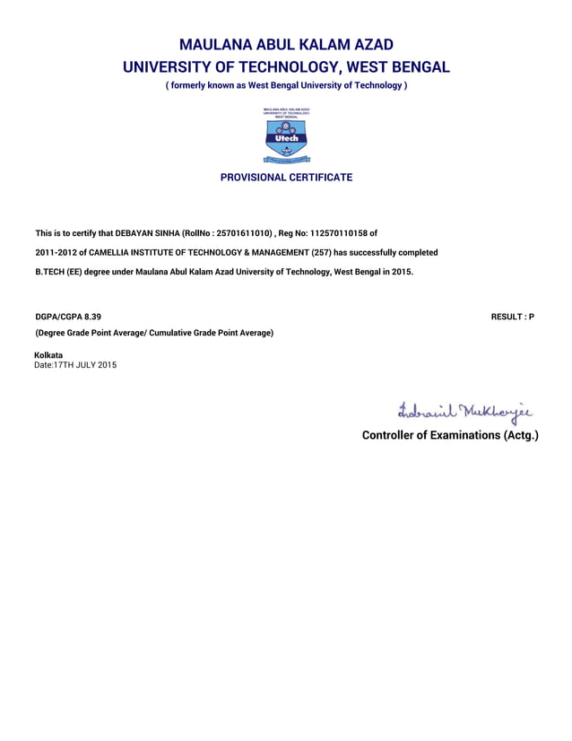 B.TECH EE certificate | PDF