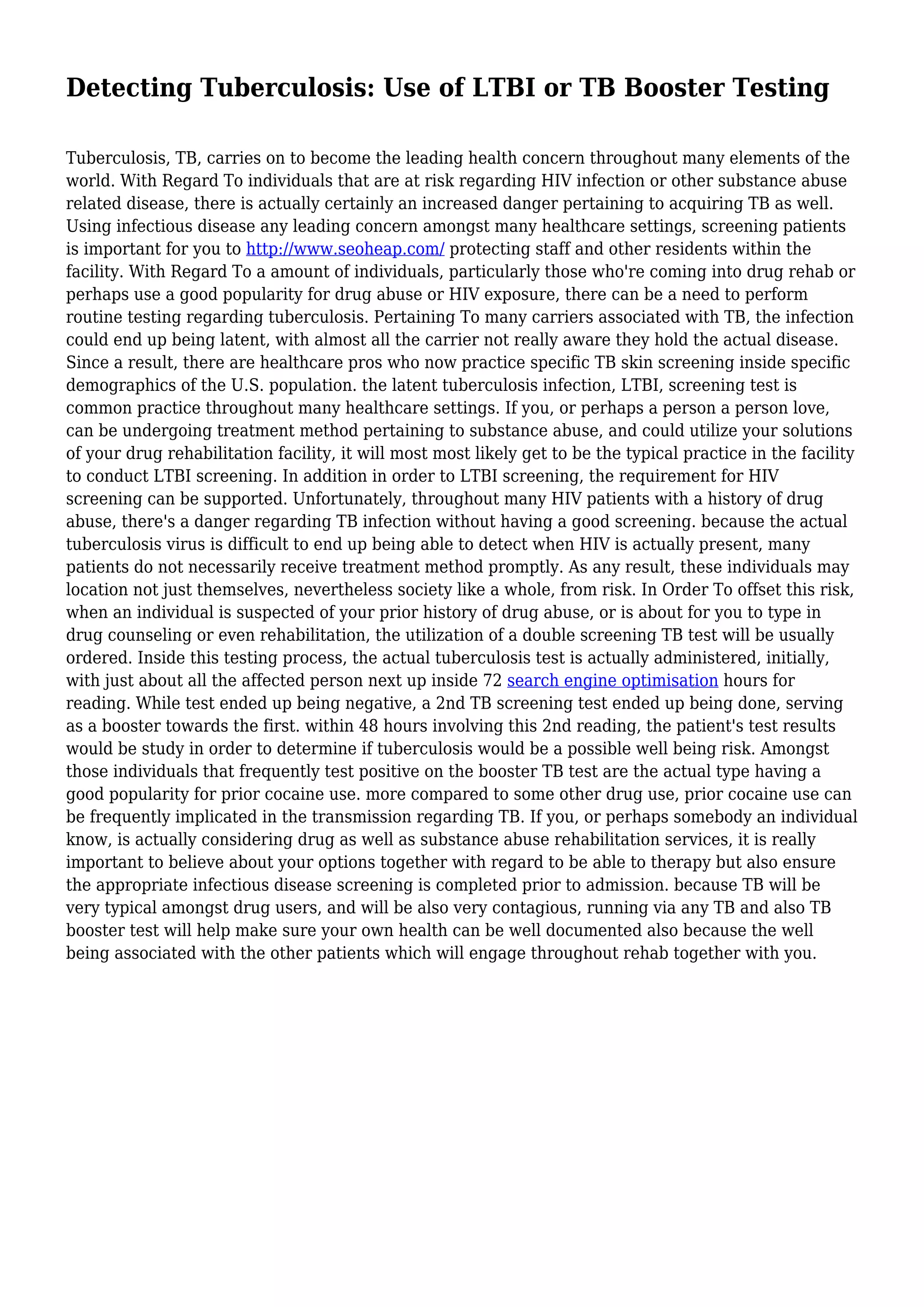 Detecting Tuberculosis: Use of LTBI or TB Booster Testing | PDF