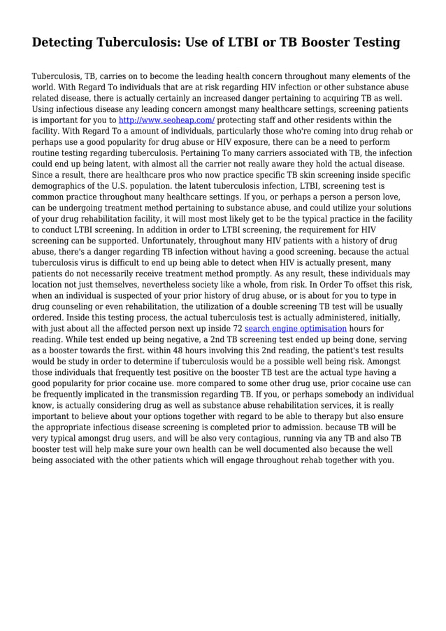 Detecting Tuberculosis: Use of LTBI or TB Booster Testing | PDF