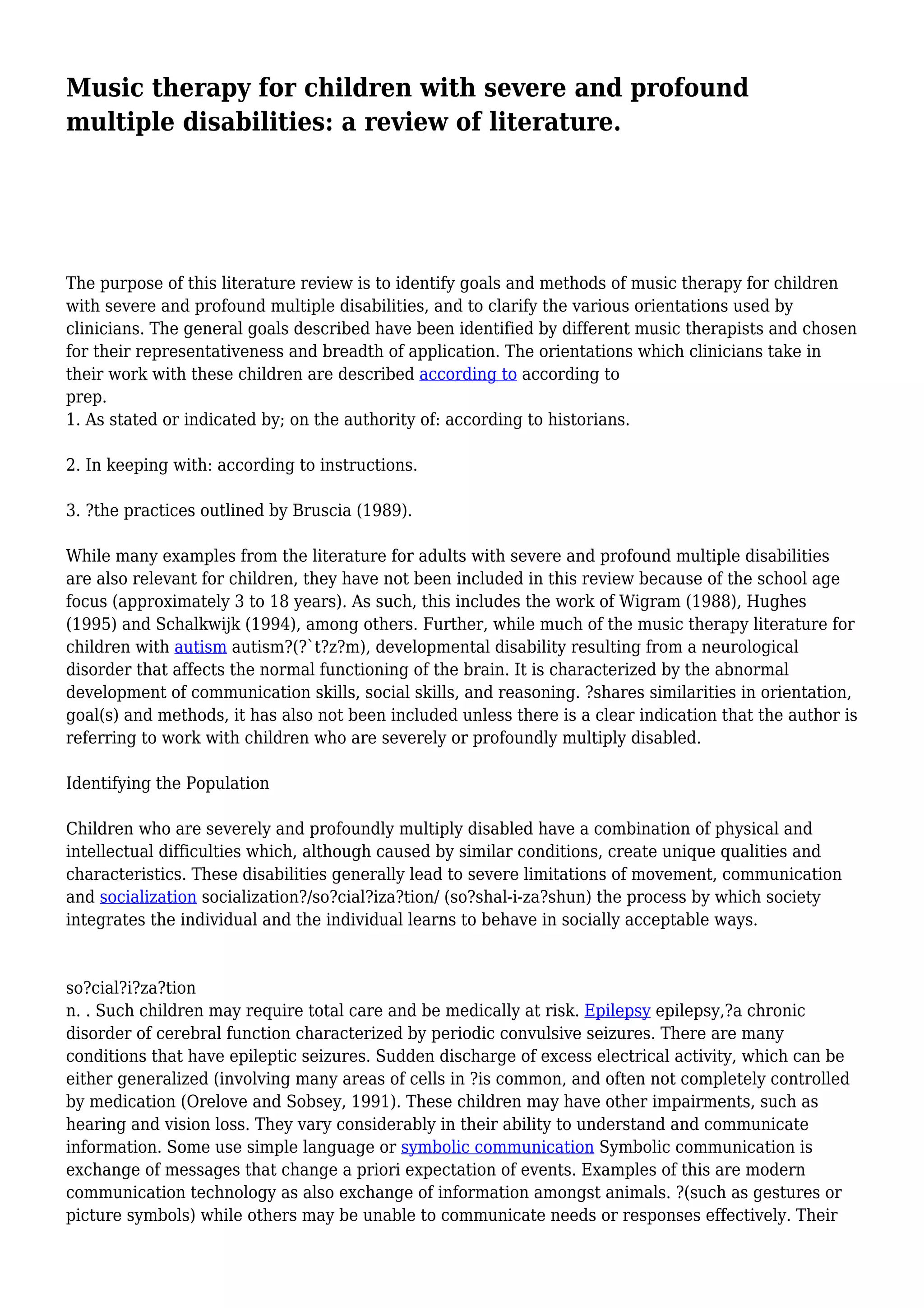 Music therapy for children with severe and profound multiple ...