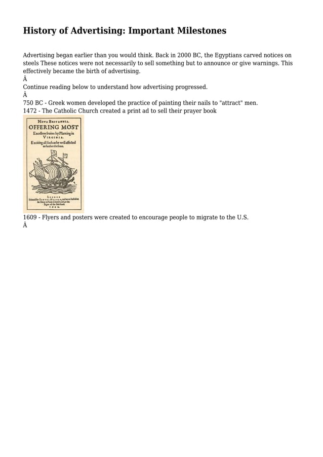 History of Advertising: Important Milestones | PDF