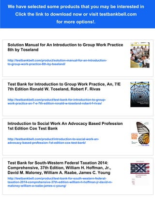 Test Bank for An Introduction to Group Work Practice 1st by Toseland | PDF