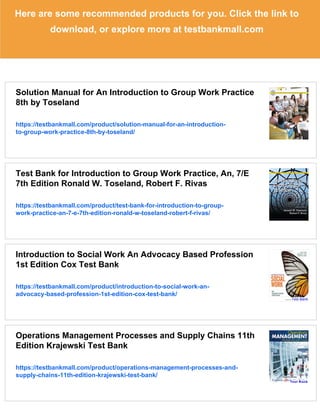 Test Bank for An Introduction to Group Work Practice 1st by Toseland | PDF