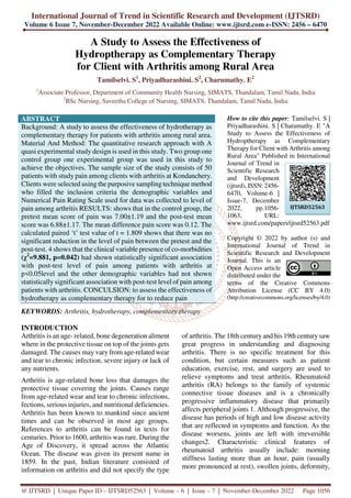 A Study to Assess the Effectiveness of Hydroptherapy as Complementary ...