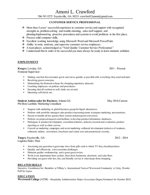 AMONI CRAWFORD CURRENT RESUME | PDF