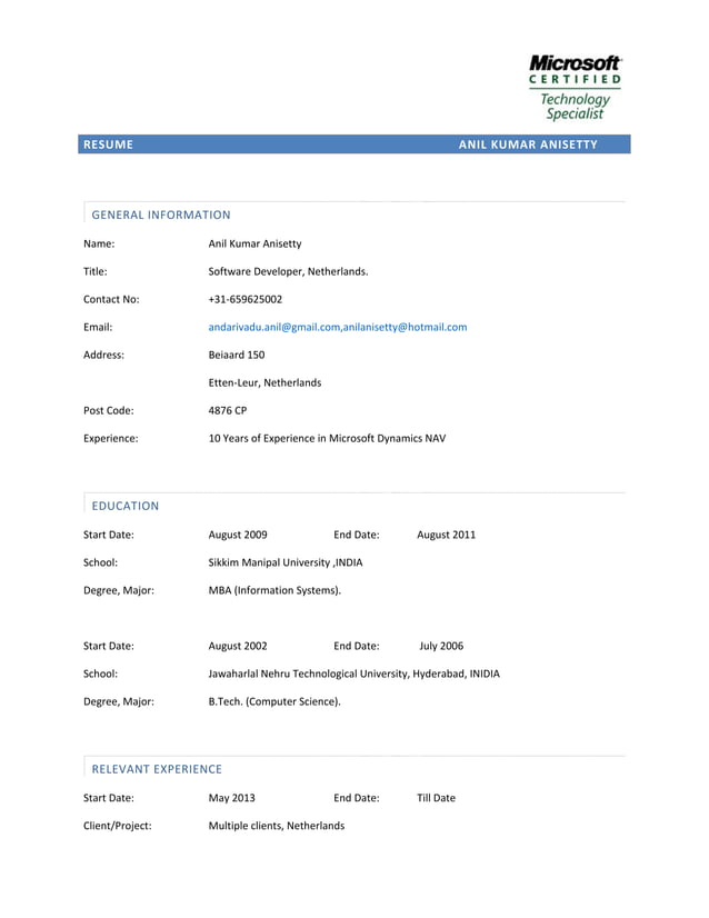 Anil Kumar Anisetty | DOC | Computer Software and Applications | Computing