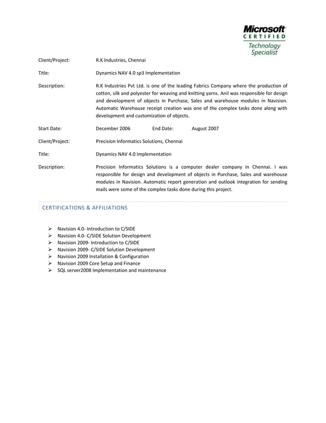 Anil Kumar Anisetty | DOC | Computer Software and Applications | Computing