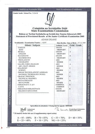 Adam Deane - Irish Junior Certificate | PDF