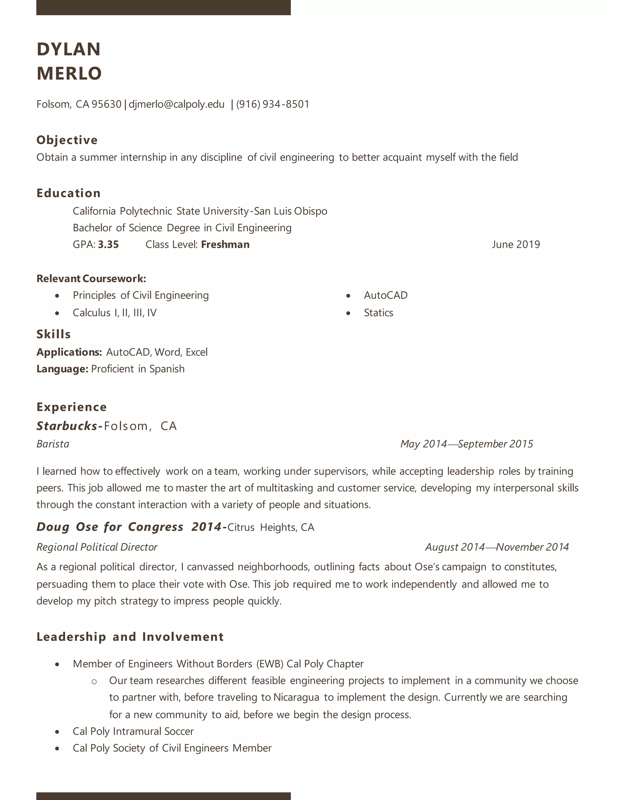 Dylan Resume Civil | DOCX