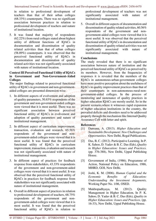Functional Utility of Internal Quality Assurance Cells in NAAC Accredited Colleges A Critical ...
