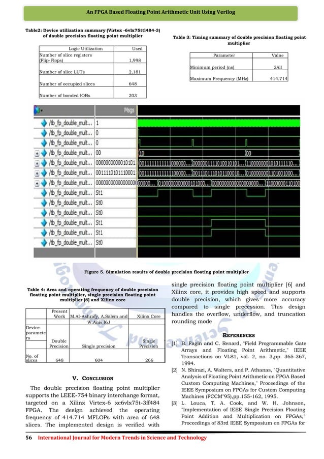 An Fpga Based Floating Point Arithmetic Unit Using Verilog Pdf