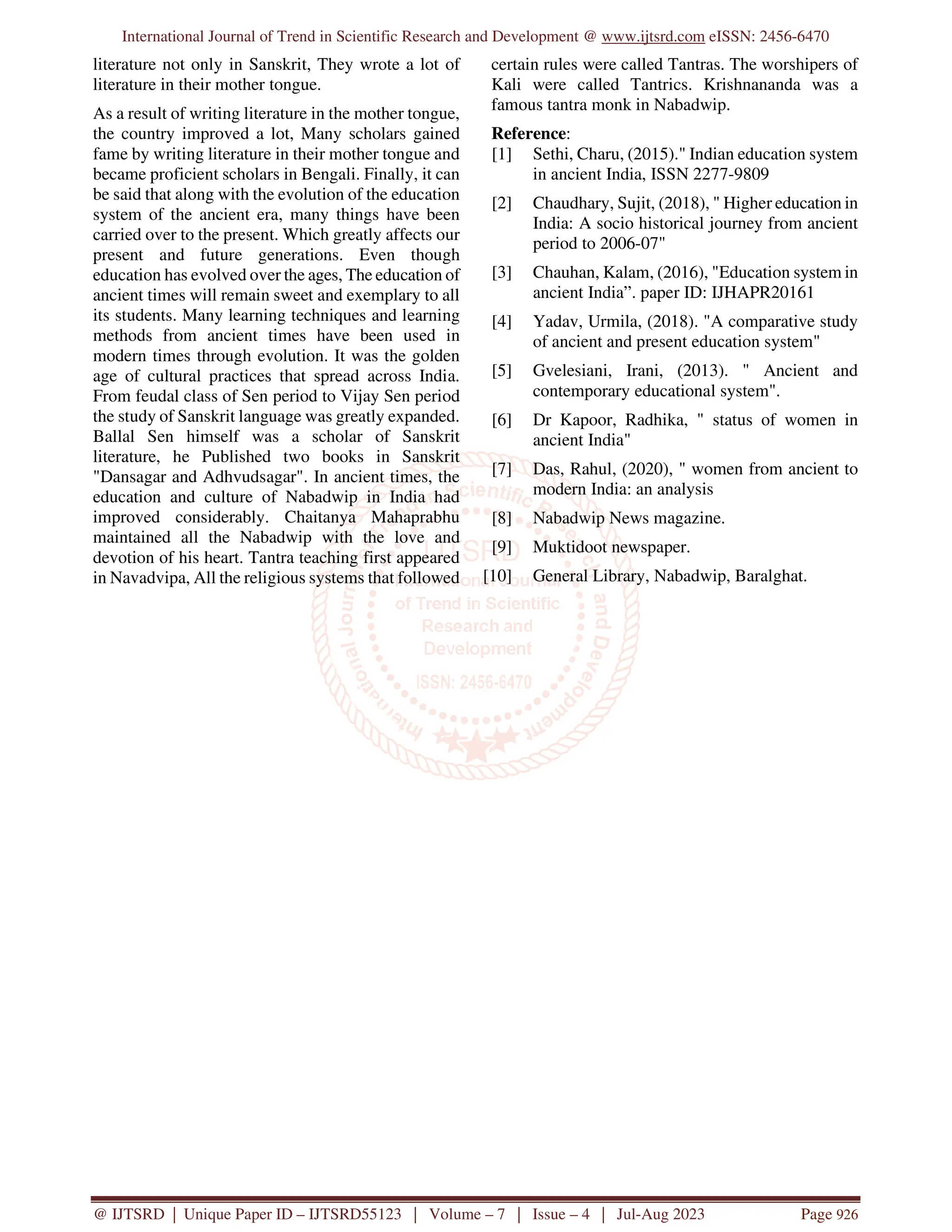 Overview of Vedic Education System of Nabadwip in Ancient India | PDF