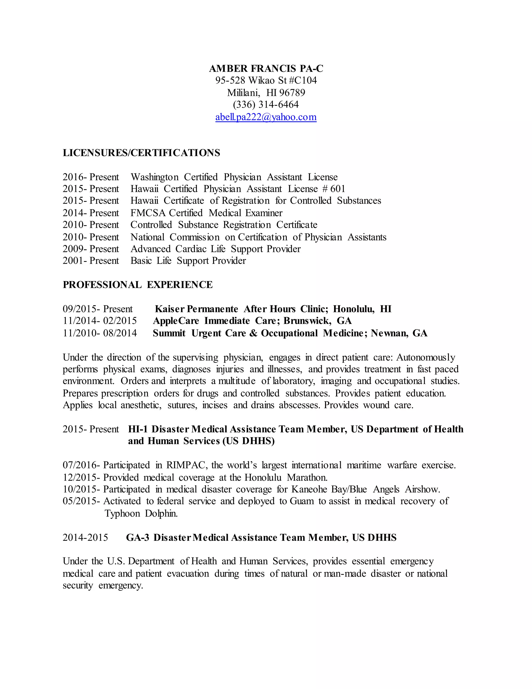 Washington CV 2016 | PDF