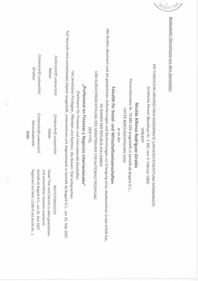 University Diploma German Translated | PDF