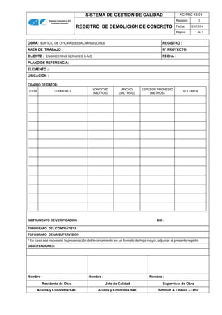 13 ac prc-13-01 registro de demolición de concreto | PDF