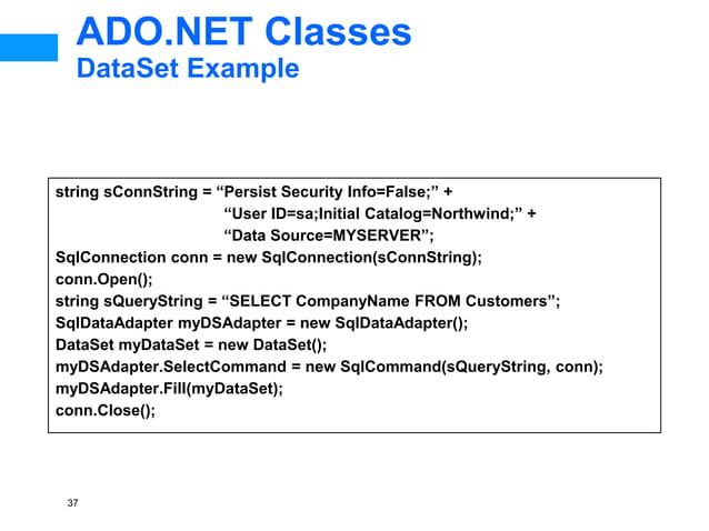Presentation On The Ado Net Framework In C Pdf Databases