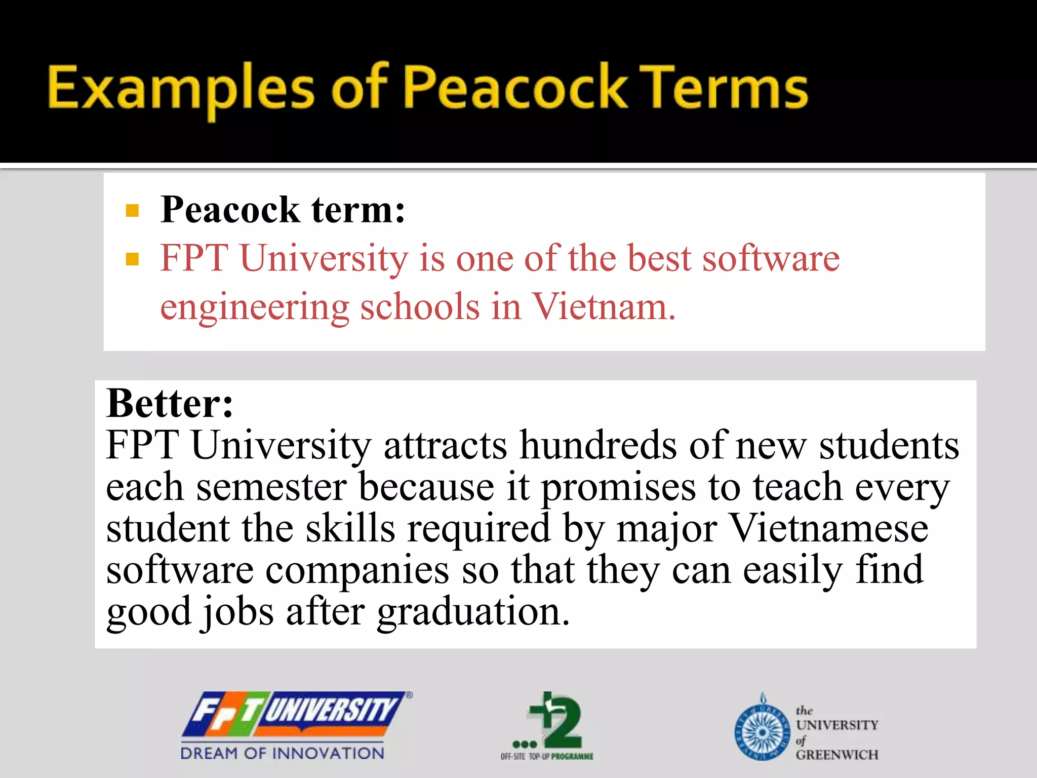 13) avoid peacock terms | PPTX