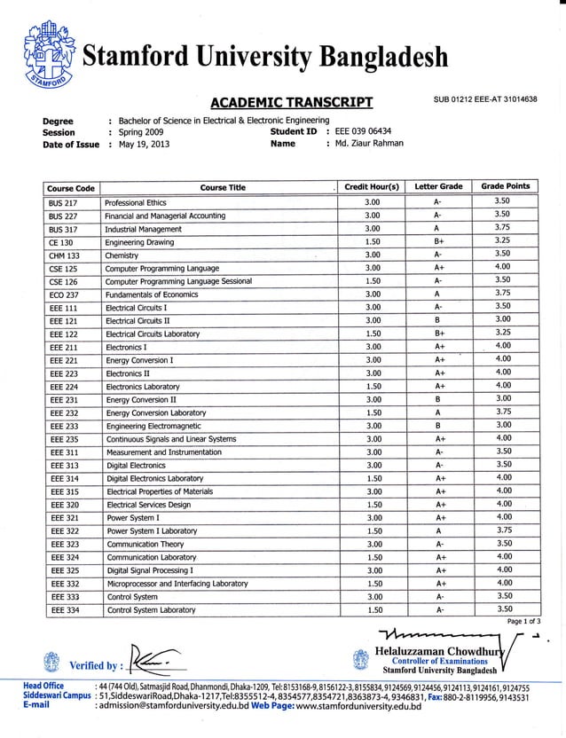 B.Sc Academic Transcript 01 | PDF